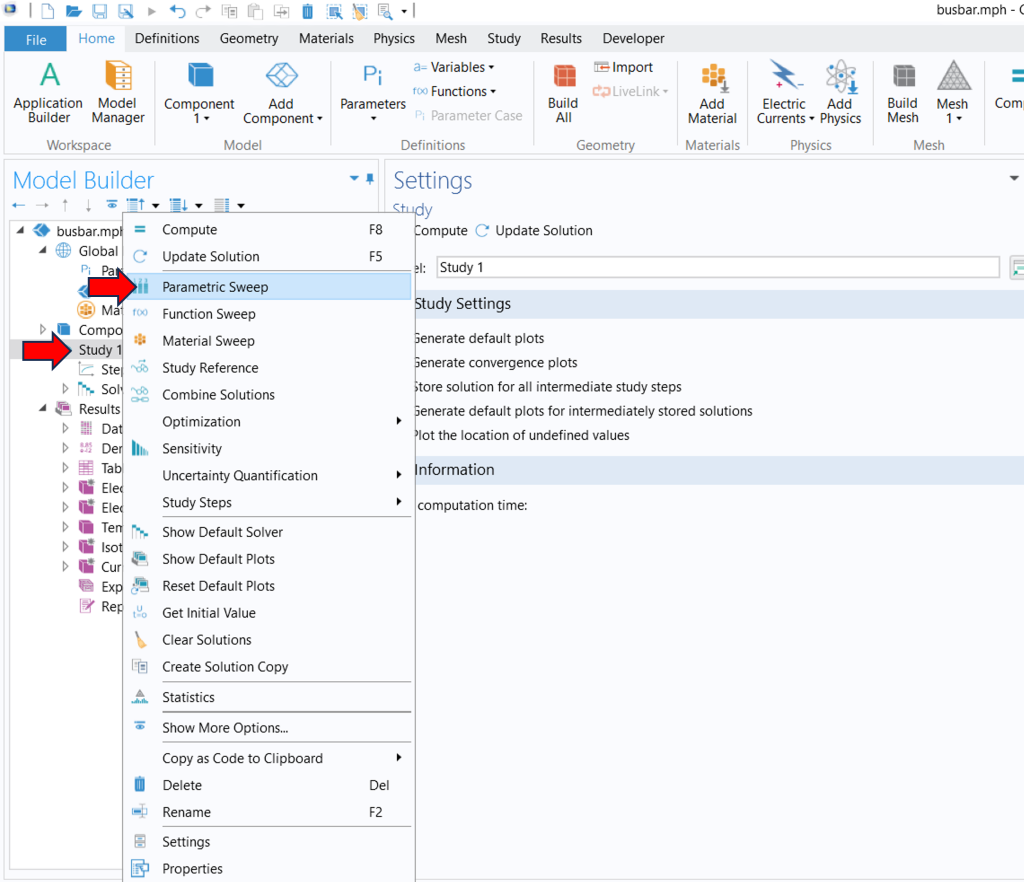 Barridos paramétrico y auxiliar en COMSOL Multiphysics