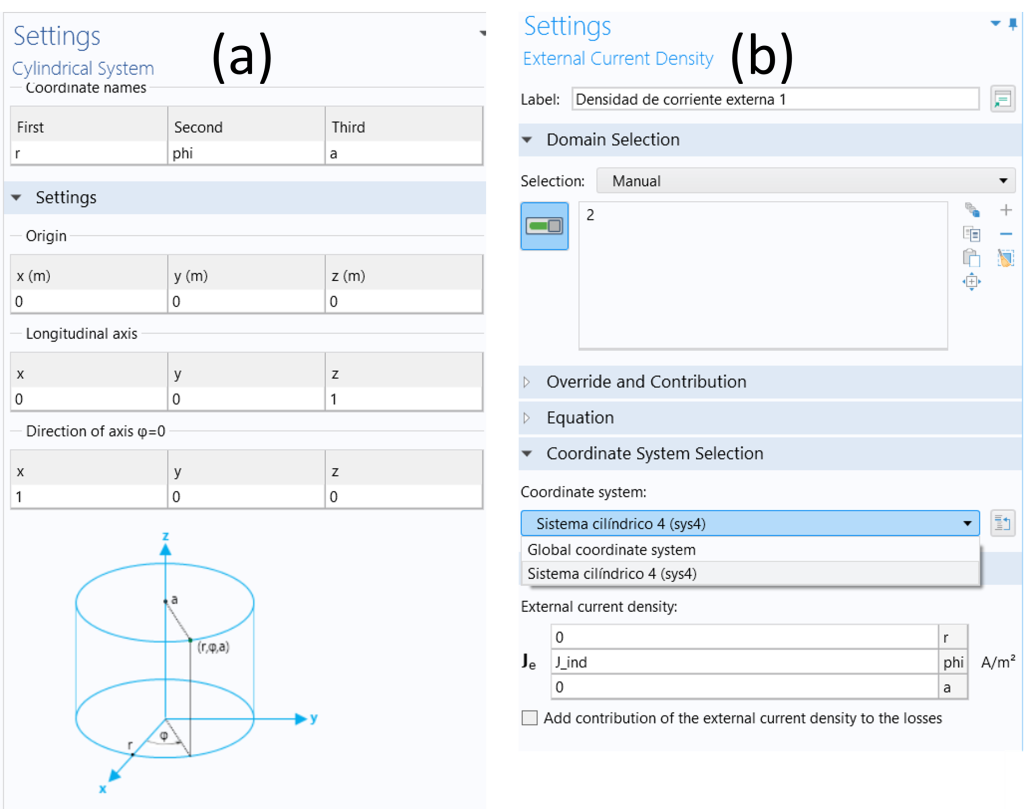 Sistemas de coordenadas en COMSOL Multiphysics